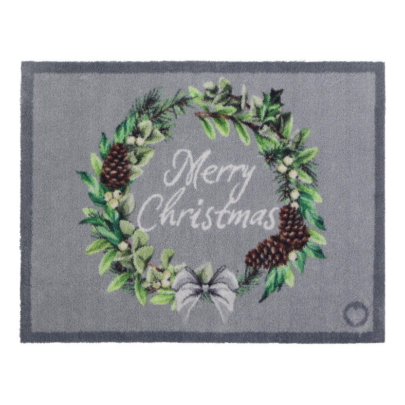 Christmas Wreath Washable Doormat | Soft, Non Slip Doormat | Hug Rug