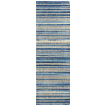 Fine Stripes Blue & Beige Wool Rug Runner - Hug Rug
