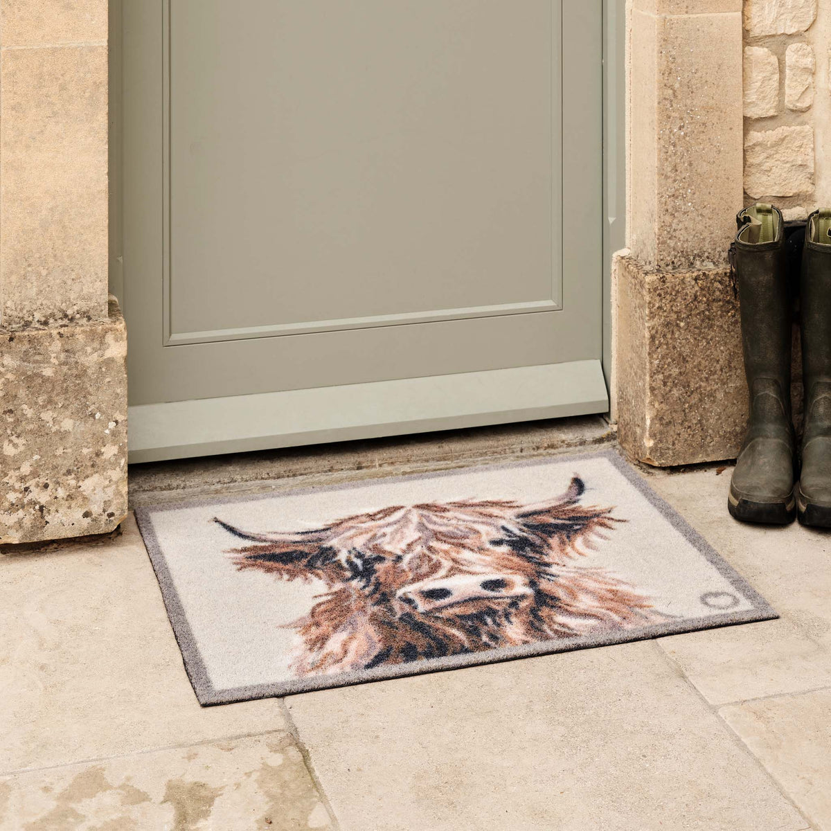 Heritage Highland Cow Outdoor Doormat | Recycled Nylon Outdoor Doormat ...