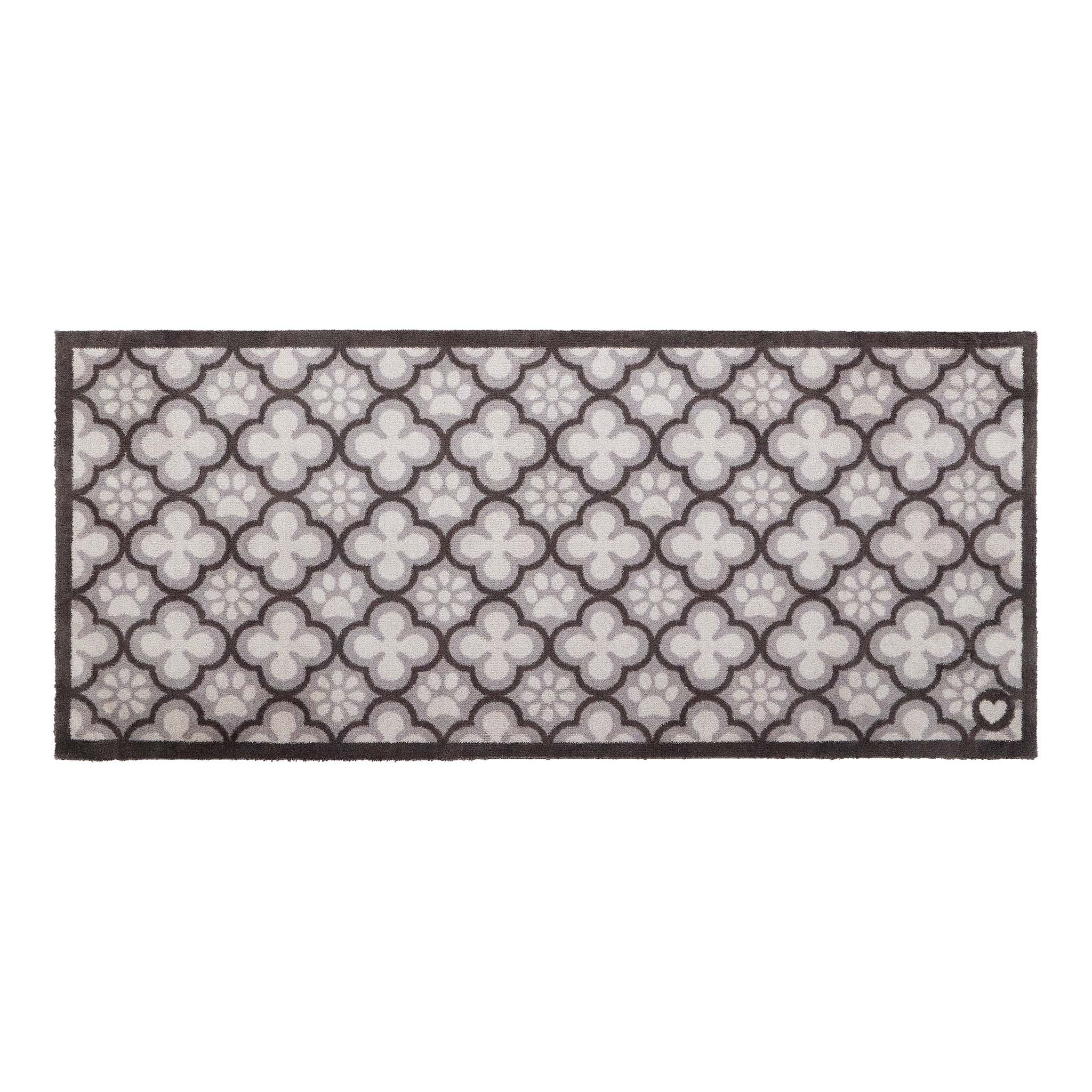 Paw Print Moroccan Tile Grey Washable Runner - Hug Rug