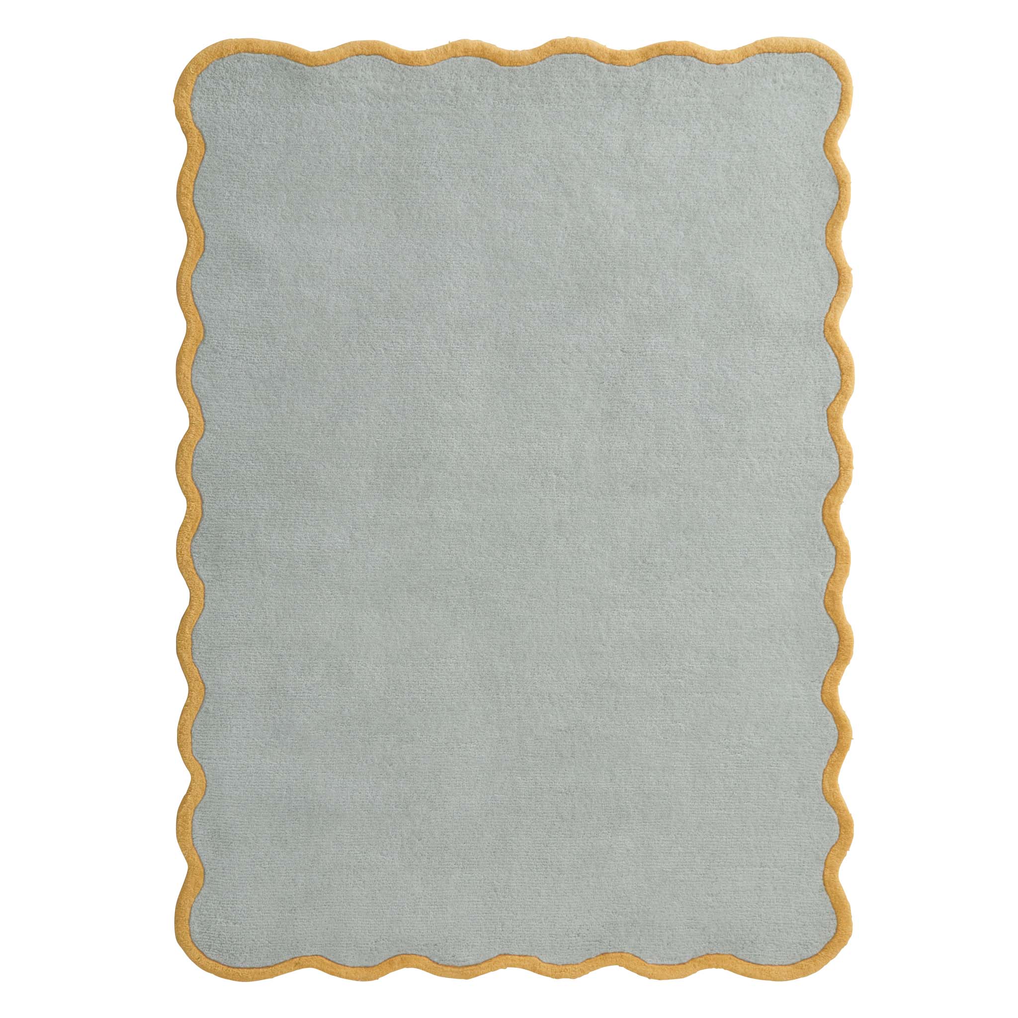 Scalloped Elsie Duck Egg/Ochre Rug | Wavy Border Hand-tufted Rug | Hug Rug
