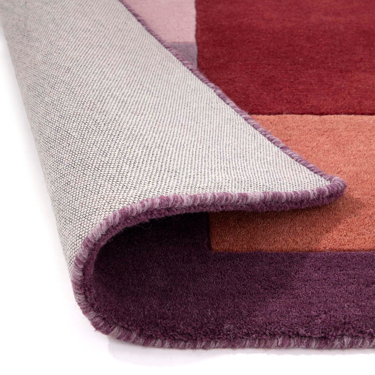 Sienna Block Rich Reds Rug | Geometric 3D Carved Wool Cut And Pile Rug ...